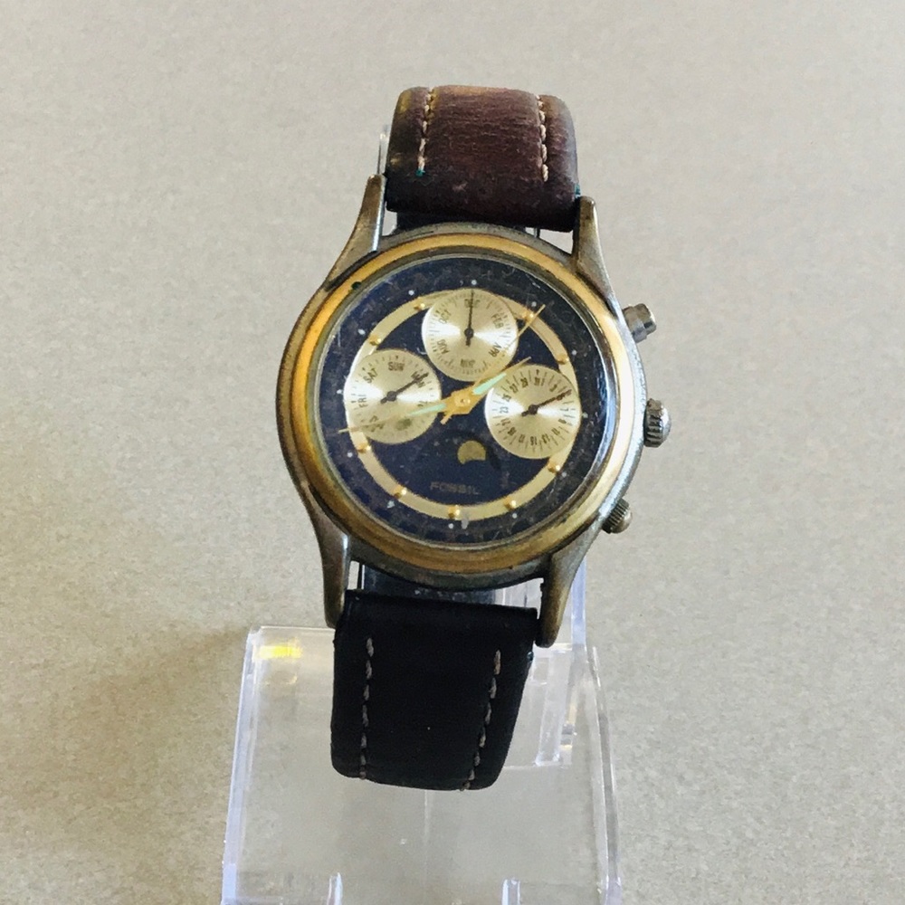 1995 Rare Fossil Chronograph Moon-Phase Bq-8483 - Gem